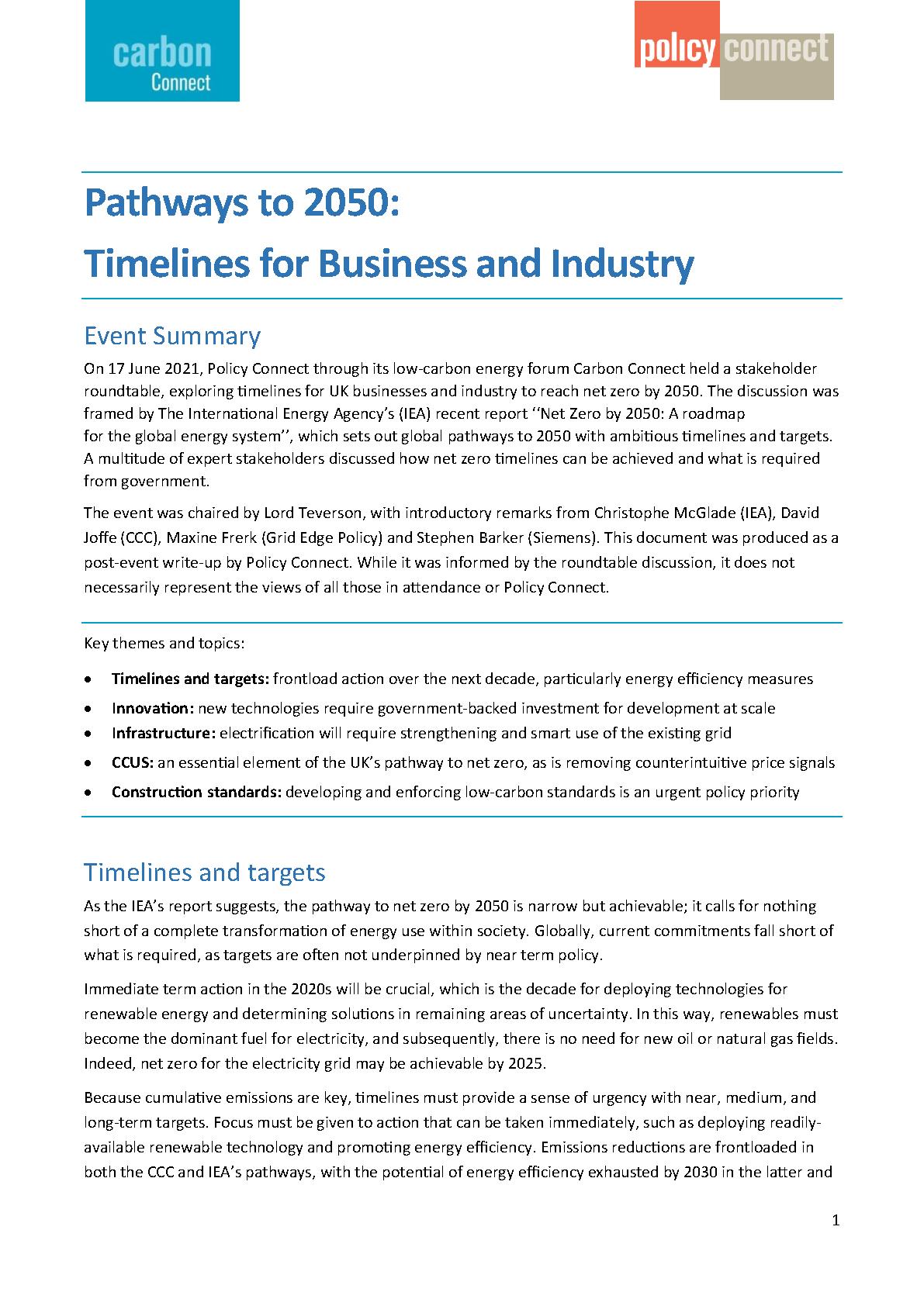 Pathways To 2050 Event Write up pdf Policy Connect
